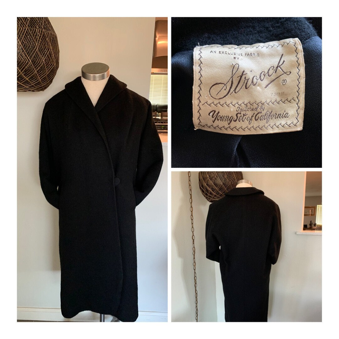 Vintage 1950's Black Coat ~ Strook of California, Deep Pockets, Buttons ...