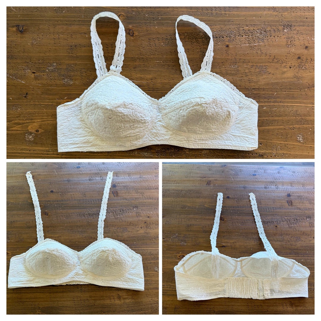1960's Vintage Bra Bullet Bra, 34 C, White Cotton, Adjustable Back ...