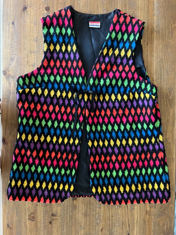 1970's Vintage Vest ~ Large Colorful Hot Colors Vest,… - Gem