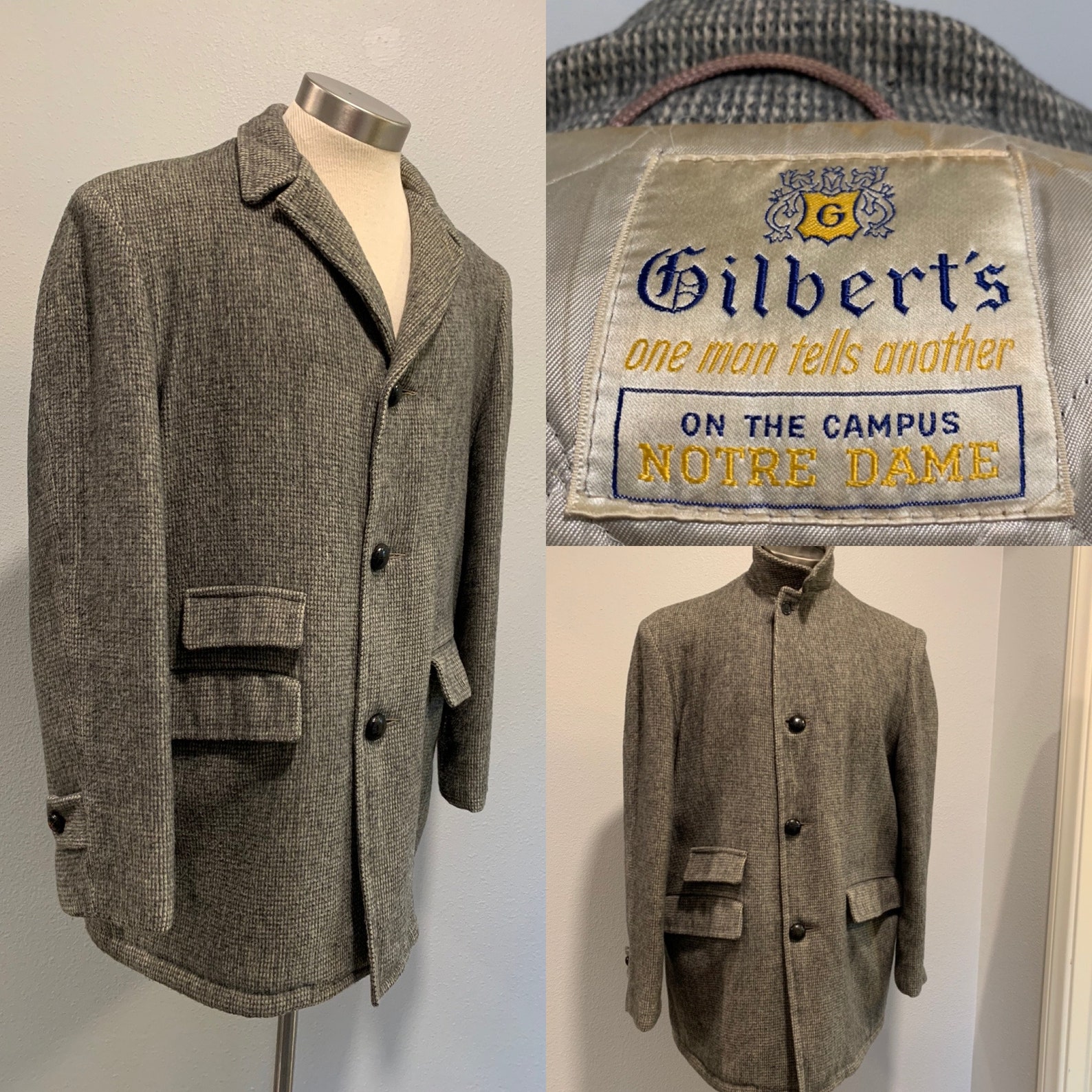 Vintage 1940s Notre Dame Jacket Gray & White Wool Two - Etsy