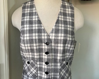 1970's Vintage Vest JH Wool Black and White Plaid Print 1970's Vintage Vest JH Wool Black and White Plaid Print