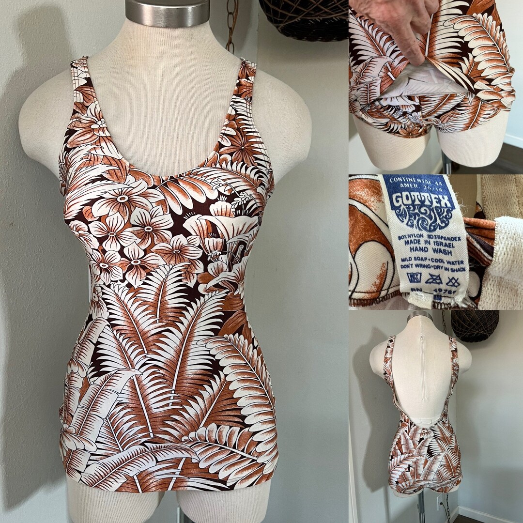 Vintage 1960s Bathing Suit ~ Tropical Swim Suit, With Front Skirt, Low ...