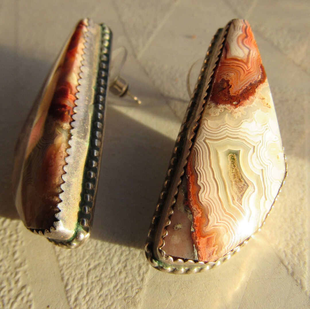 Mary Rita Padilla Crazy Lace Agate and Sterling Earrings - Etsy