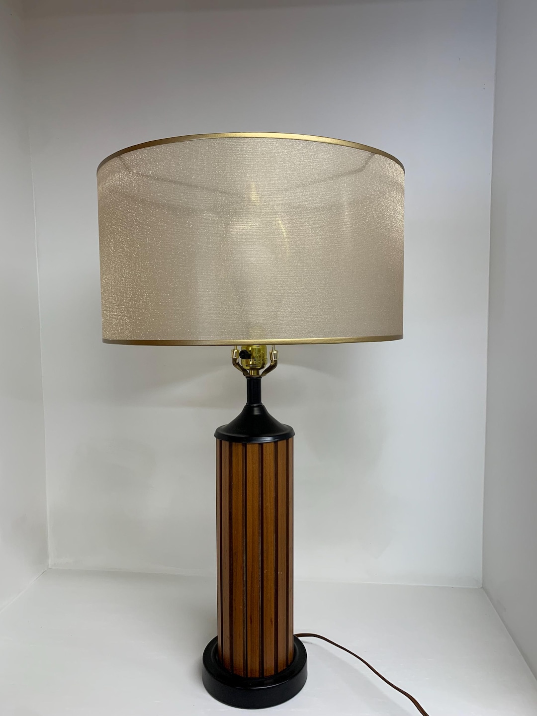 Mid-century Ribbed Teak Wood Gruvwood Table Lamp - Etsy