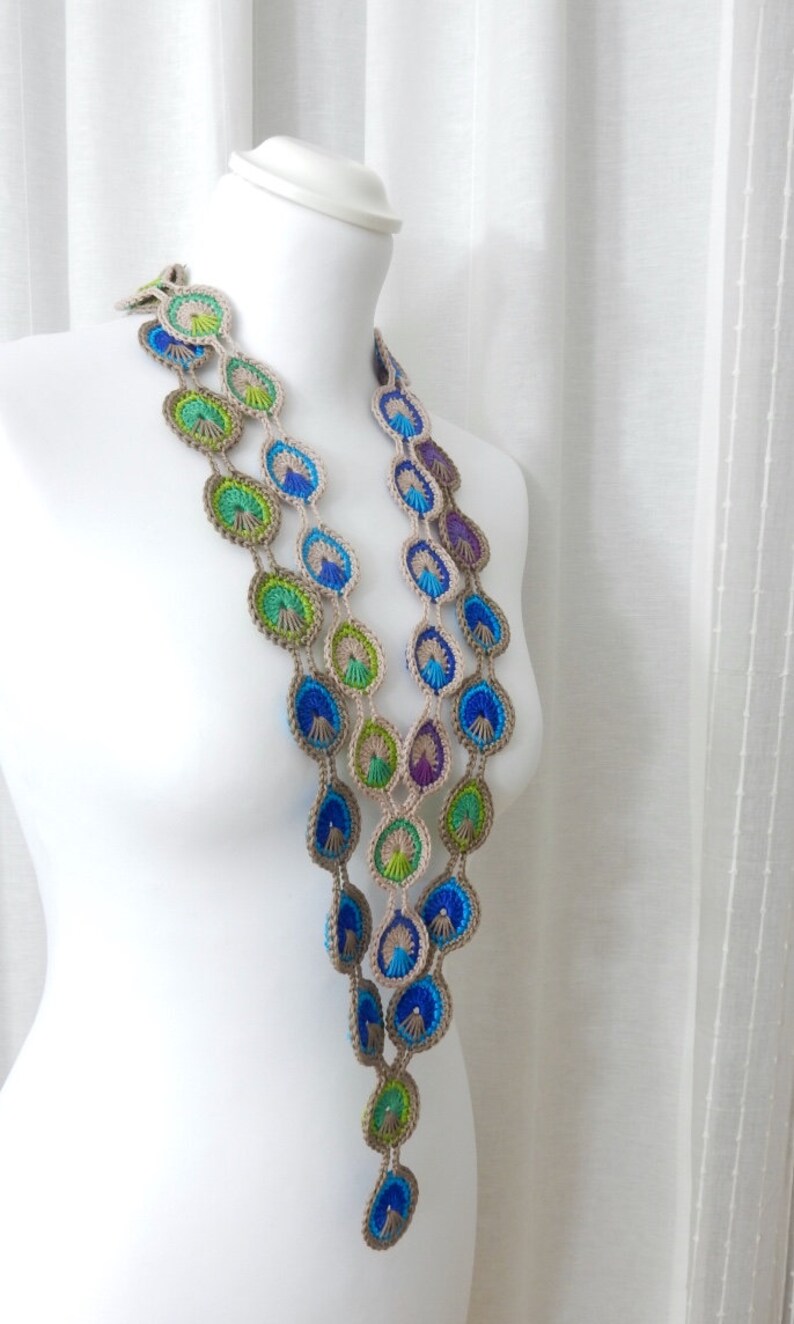 Crochet PATTERN Peacock Eye Feather NECKLACE With Photo | Etsy