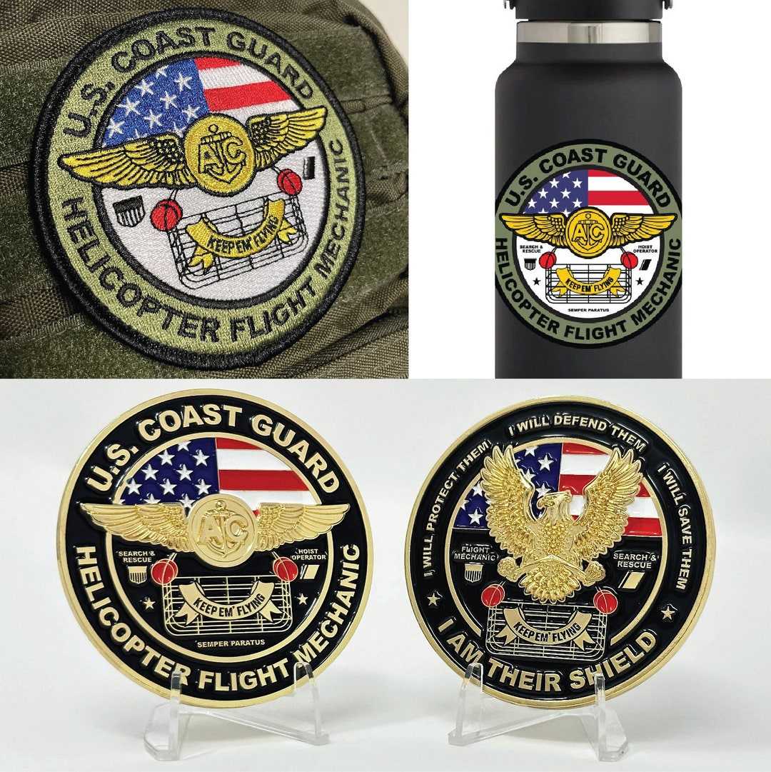 USCG Helicopter Flight Mechanic Set coin, Patch, and Sticker - Etsy