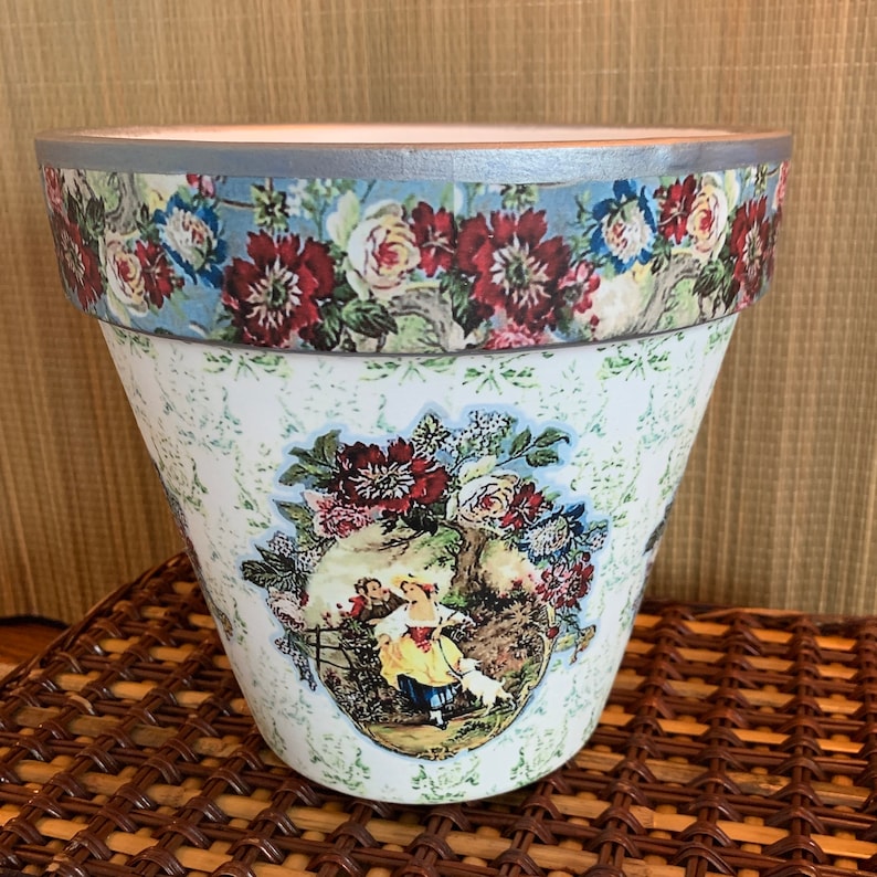 French Toile Planter Cameo Rose Flower Pot Farmhouse Decor | Etsy