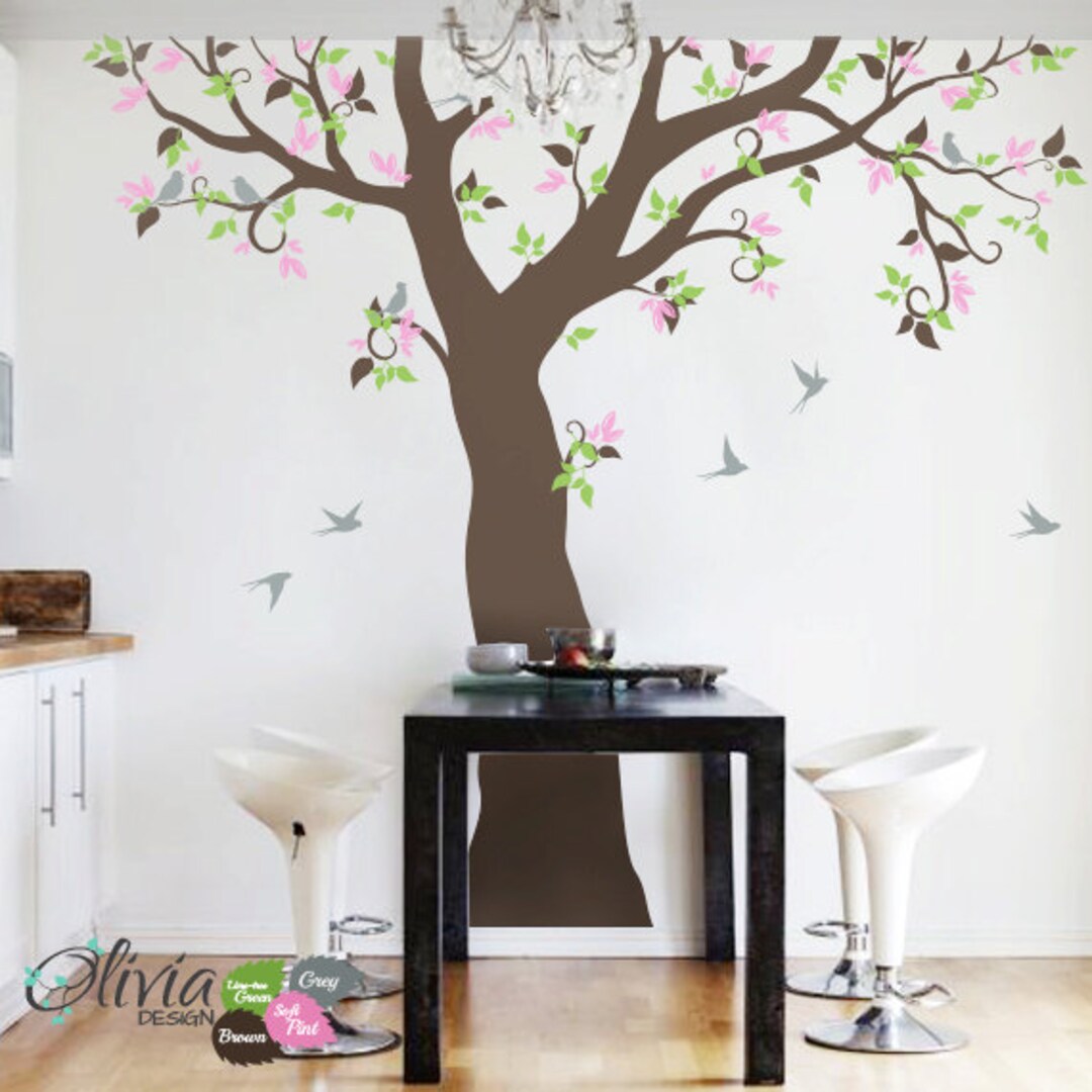 Large Tree Nature Vinyl Decal With Swallows Mural NT019 - Etsy