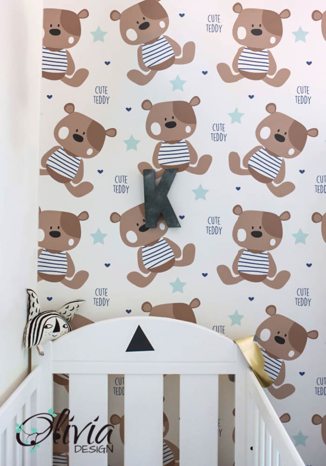 Teddy Bear Pattern Print Wallpaper PEEL and STICK Accent Wall - Baby ...