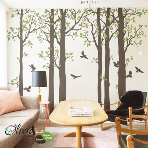 Large Forest Spring Tree Vinyl Wall Decals With Swallow - Etsy