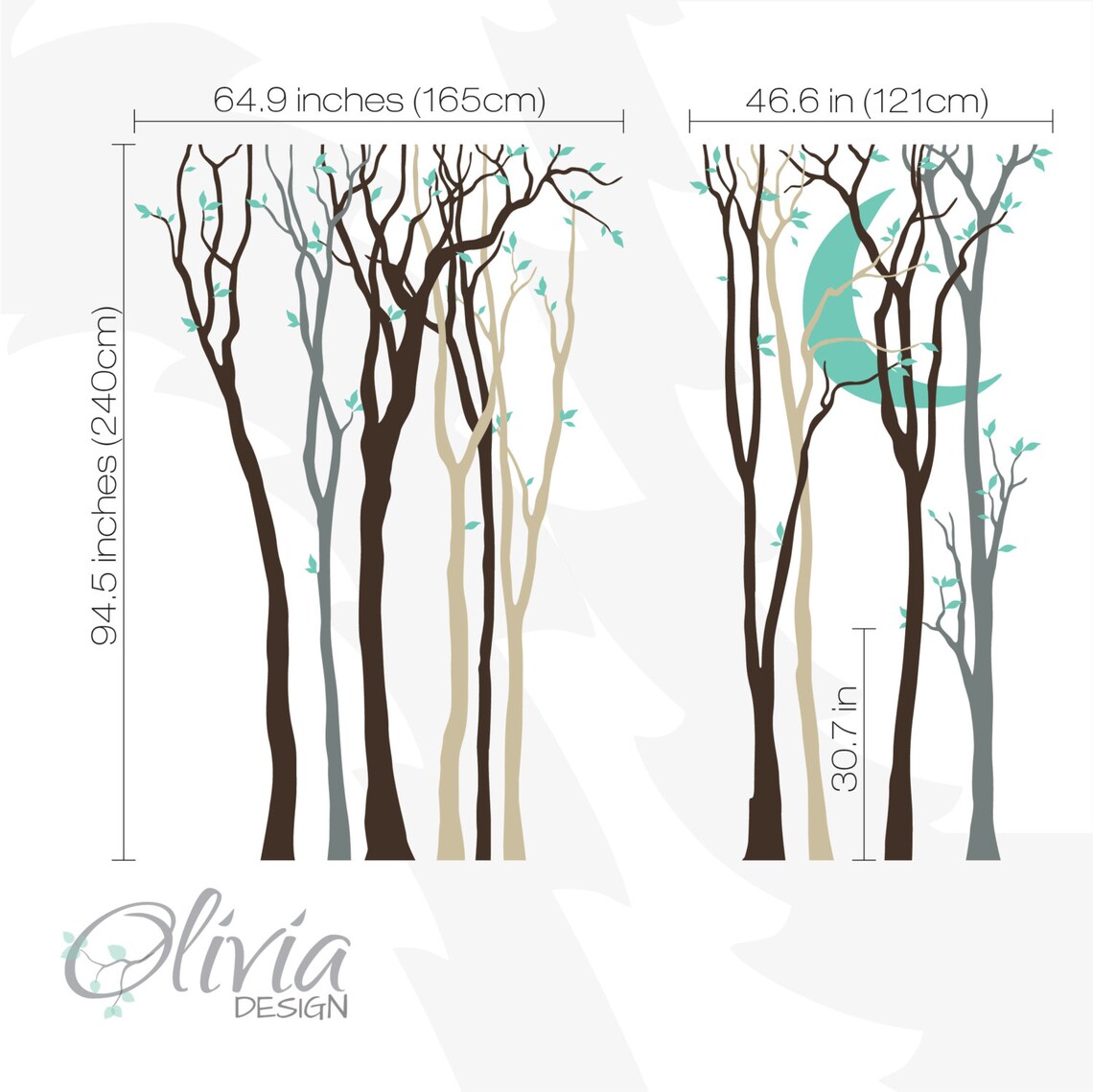 Large Forest Tree Wall Mural With Moon & Stars Wall Decal - Etsy