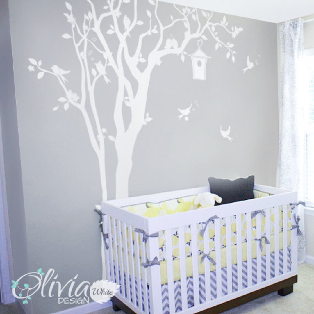 Baby Nursery Large White Tree Decal Huge Tree Wall Decal Wall Art ...