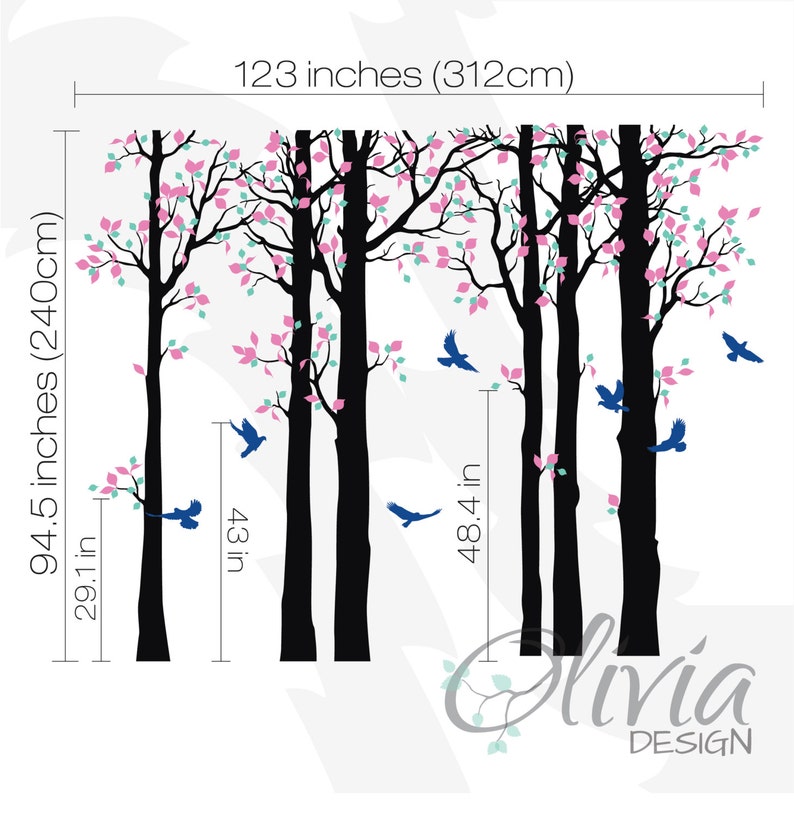 Large Forest Tree Vinyl Wall Decals Birds Stickers Home - Etsy