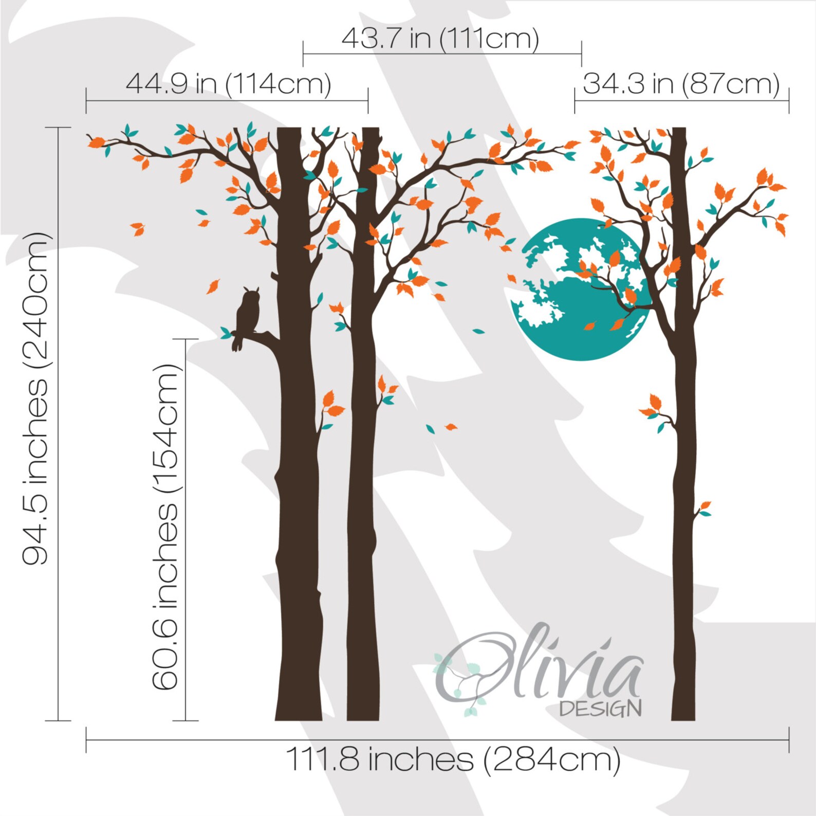 Large Tree With Full Moon & Owl Removable Vinyl Wall Decal | Etsy