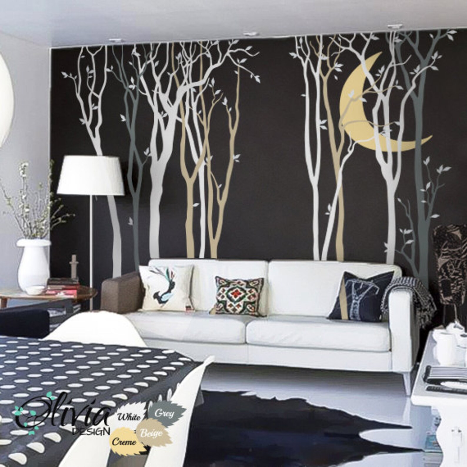 Large Forest Tree Wall Mural With Moon & Stars Wall Decal - Etsy