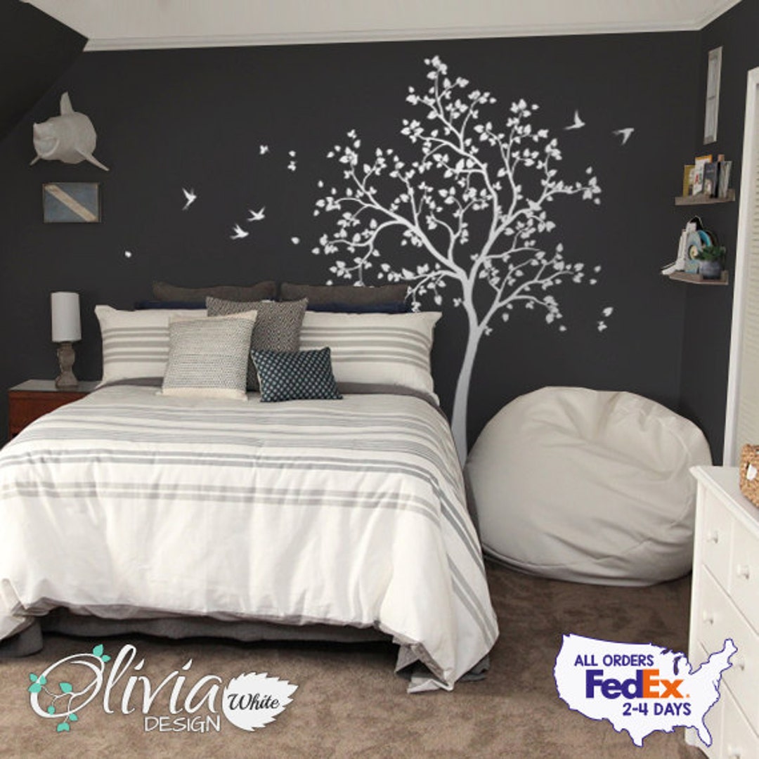 Large White Tree Decal Huge Tree Wall Decal Wall Art Tattoo Wall Mural ...