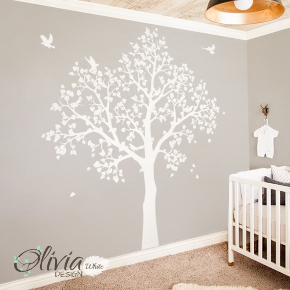 White Tree Wall Mural. Large Baby Nursery Decal. Tree With - Etsy