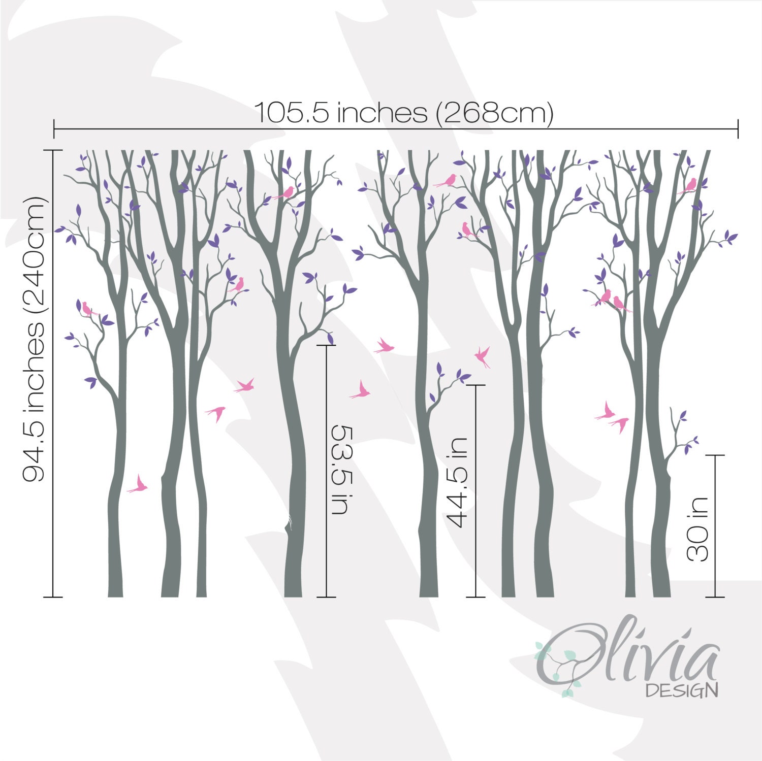 Large Forest Spring Tree Vinyl Wall Decals With Swallow - Etsy