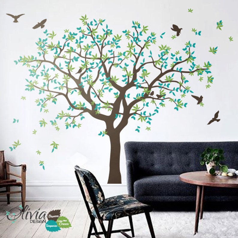 Large Wall Tree Vinyl Decal With Bird Stickers Nature Mural - Etsy