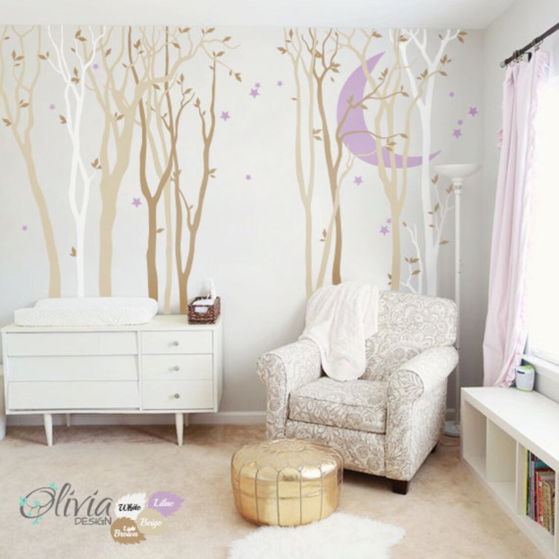 Large Forest Tree Wall Mural With Moon & Stars Wall Decal - Etsy