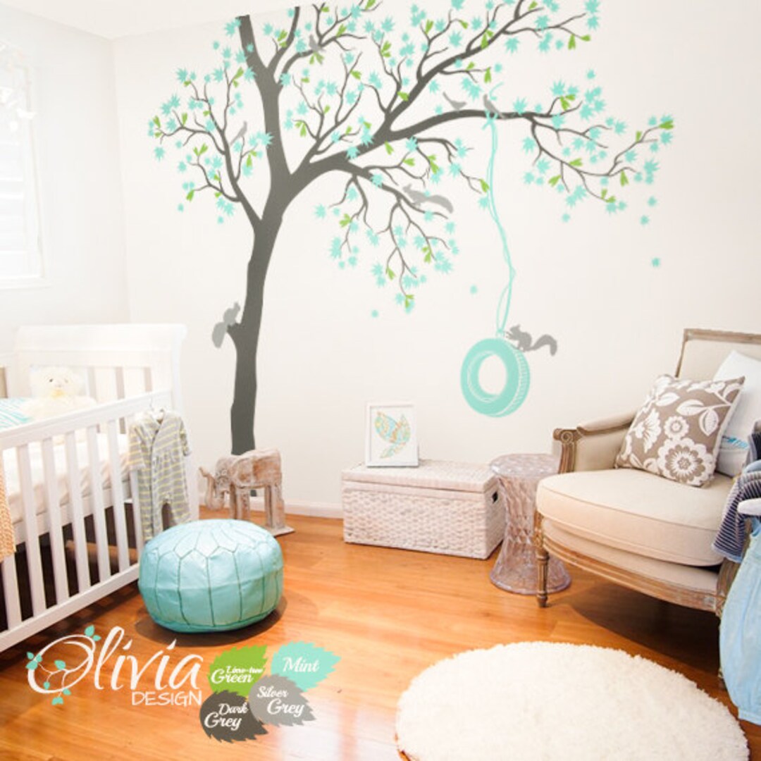 Large Nursery Tree Decal Maple Tree With Flowers Vinyl Wall Decal ...