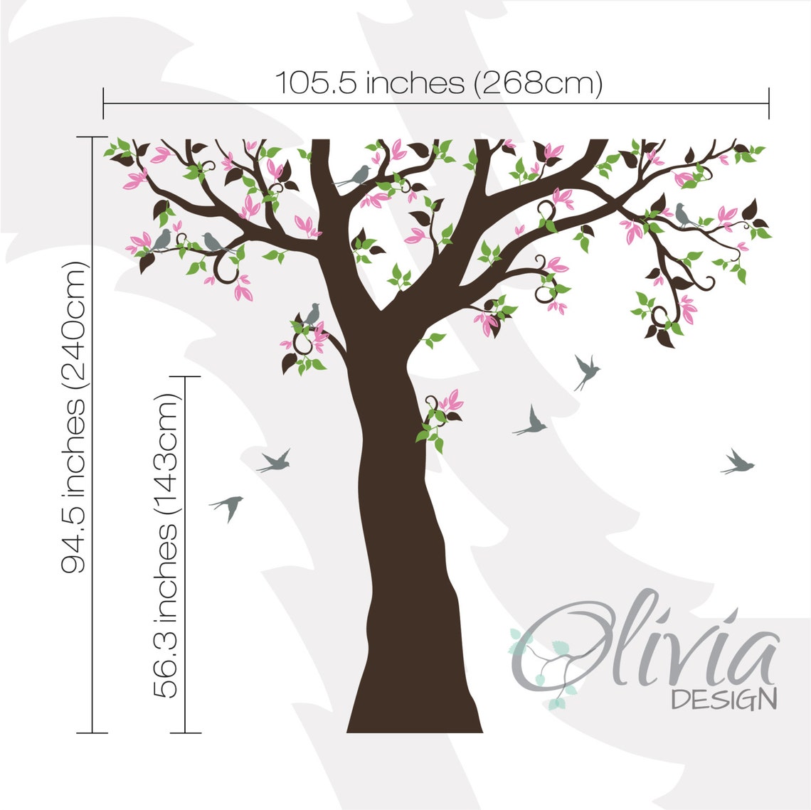 Large Forest Family Tree Vinyl Wall Decal and Birds Nature | Etsy