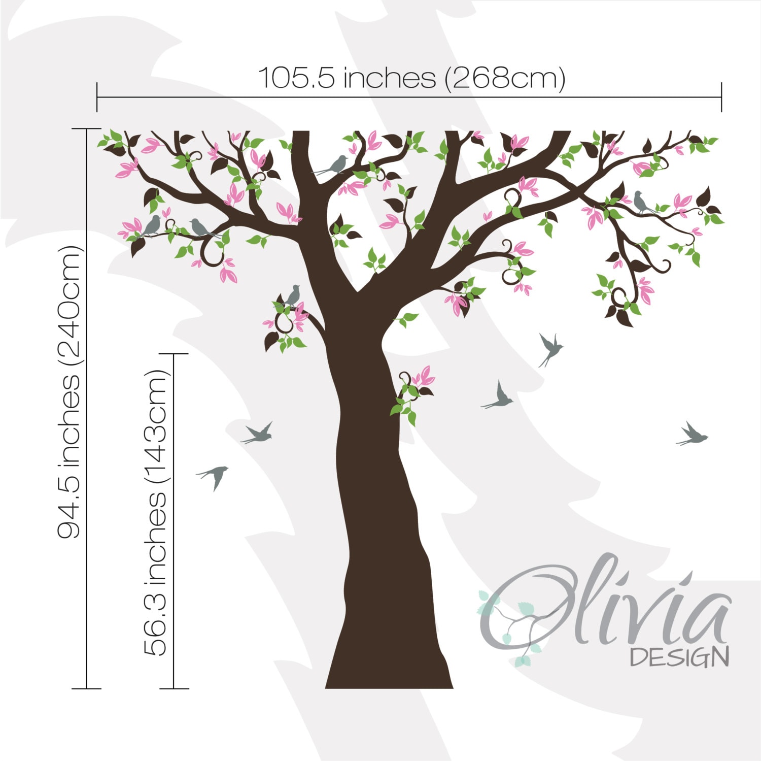 Large Forest Family Tree Vinyl Wall Decal and Birds Nature | Etsy