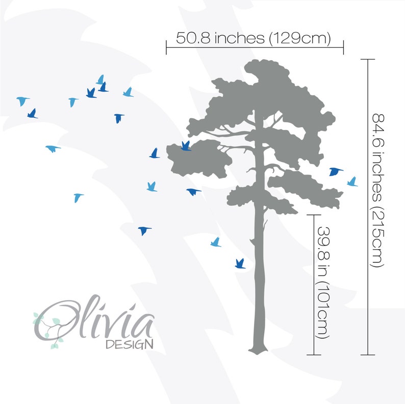 Large Pine Tree Vinyl Home Wall Decal Birds Mural Removable - Etsy