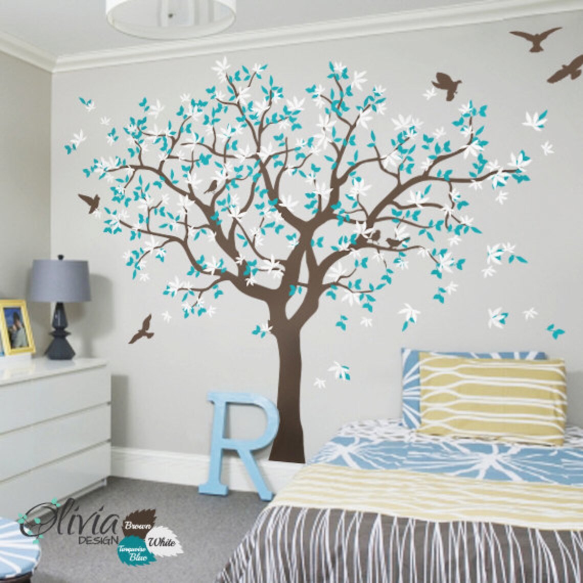 Large Wall Tree vinyl decal with bird stickers nature mural | Etsy
