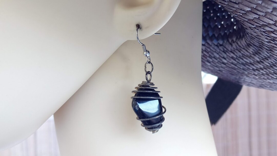 Perfect Gift, Natural Obsidian Stone Earrings in a Cage, Hypoallergenic ...