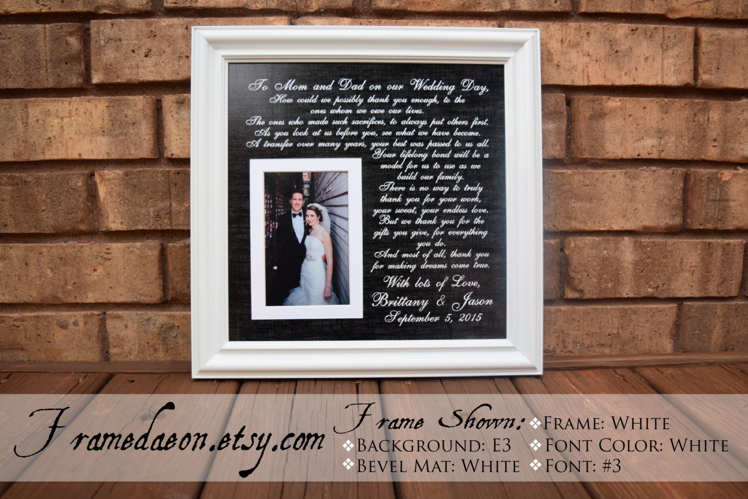 To Mom and Dad on Our Wedding Day Frame Custom Picture Frame - Etsy
