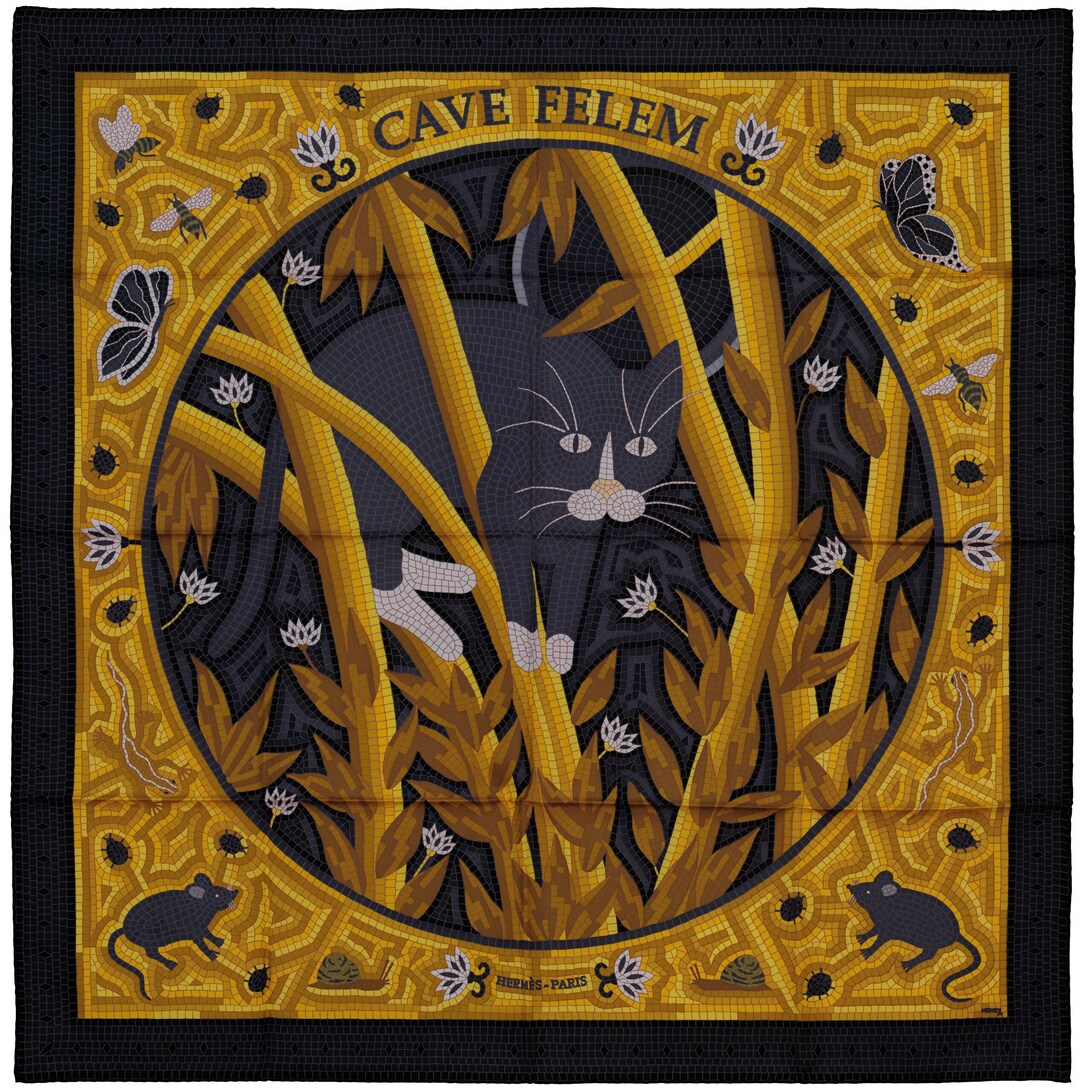 Auth. Hermes Silk Scarf Cave Felem Black Gold NEW W/ Care TAG GRAIL - Etsy