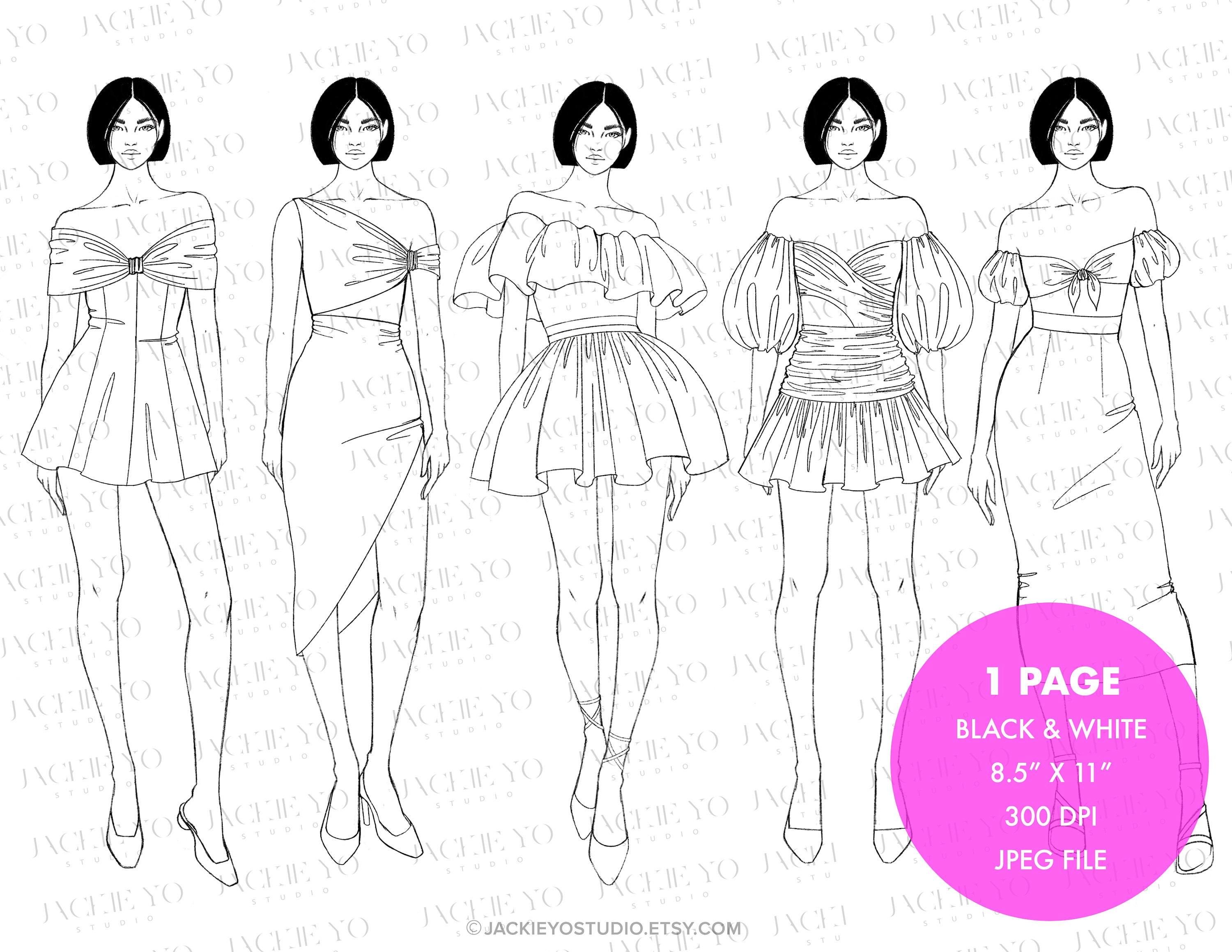Fashion Illustration Coloring Pages for Teens, Adults, Kids, Coloring ...