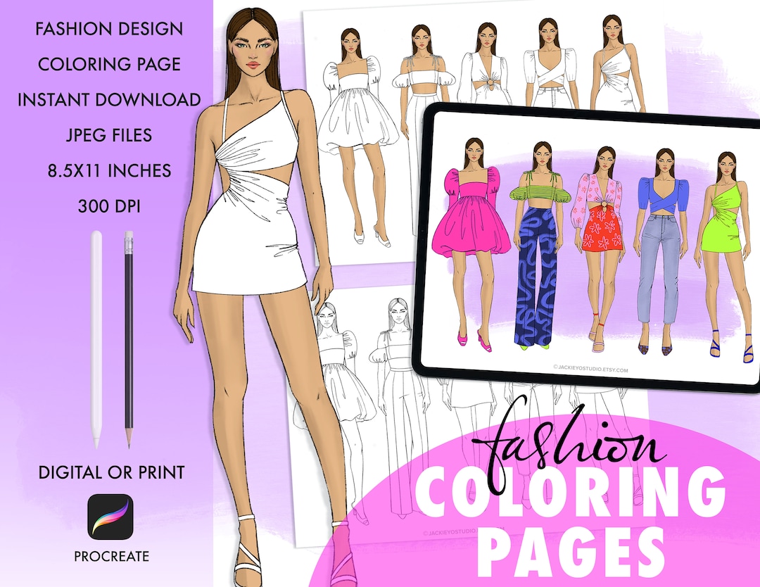 Fashion Illustration Coloring Pages for Teens, Adults, Kids, Coloring ...