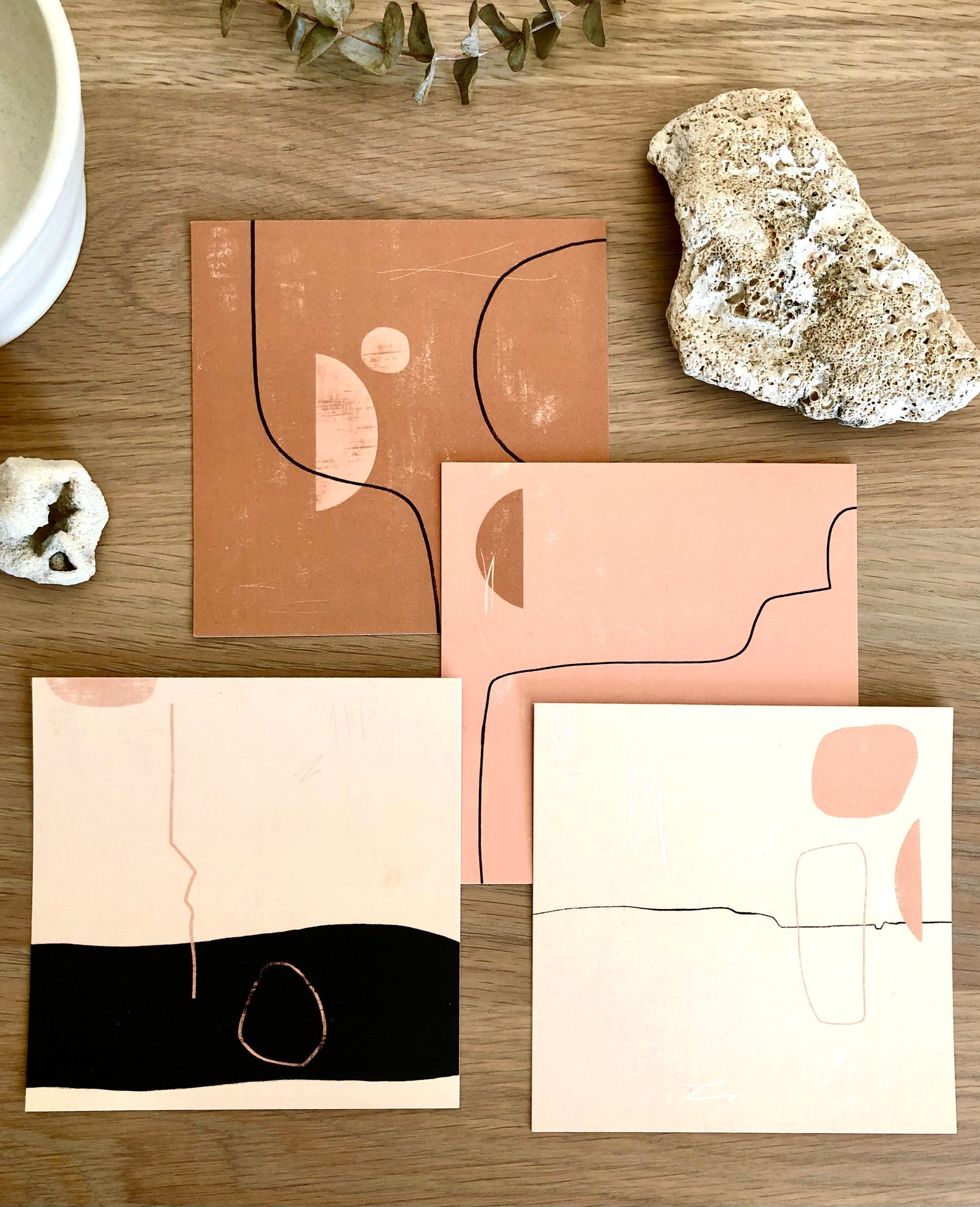 Set of 4 Minimalist Art Note Cards 100% RECYCLED PAPER Blank - Etsy