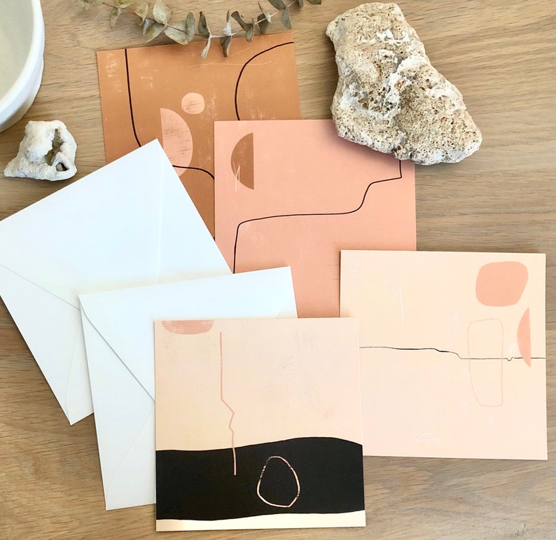 Set of 4 Minimalist Art Note Cards 100% RECYCLED PAPER Blank - Etsy