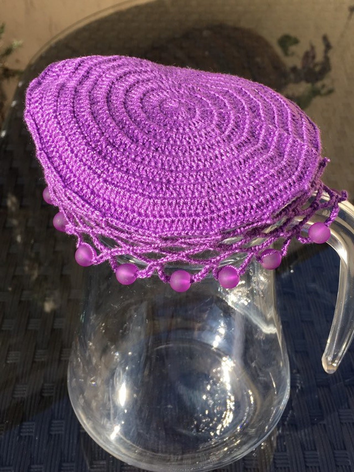 Vintage inspired beaded jug cover Colour Violet | Etsy