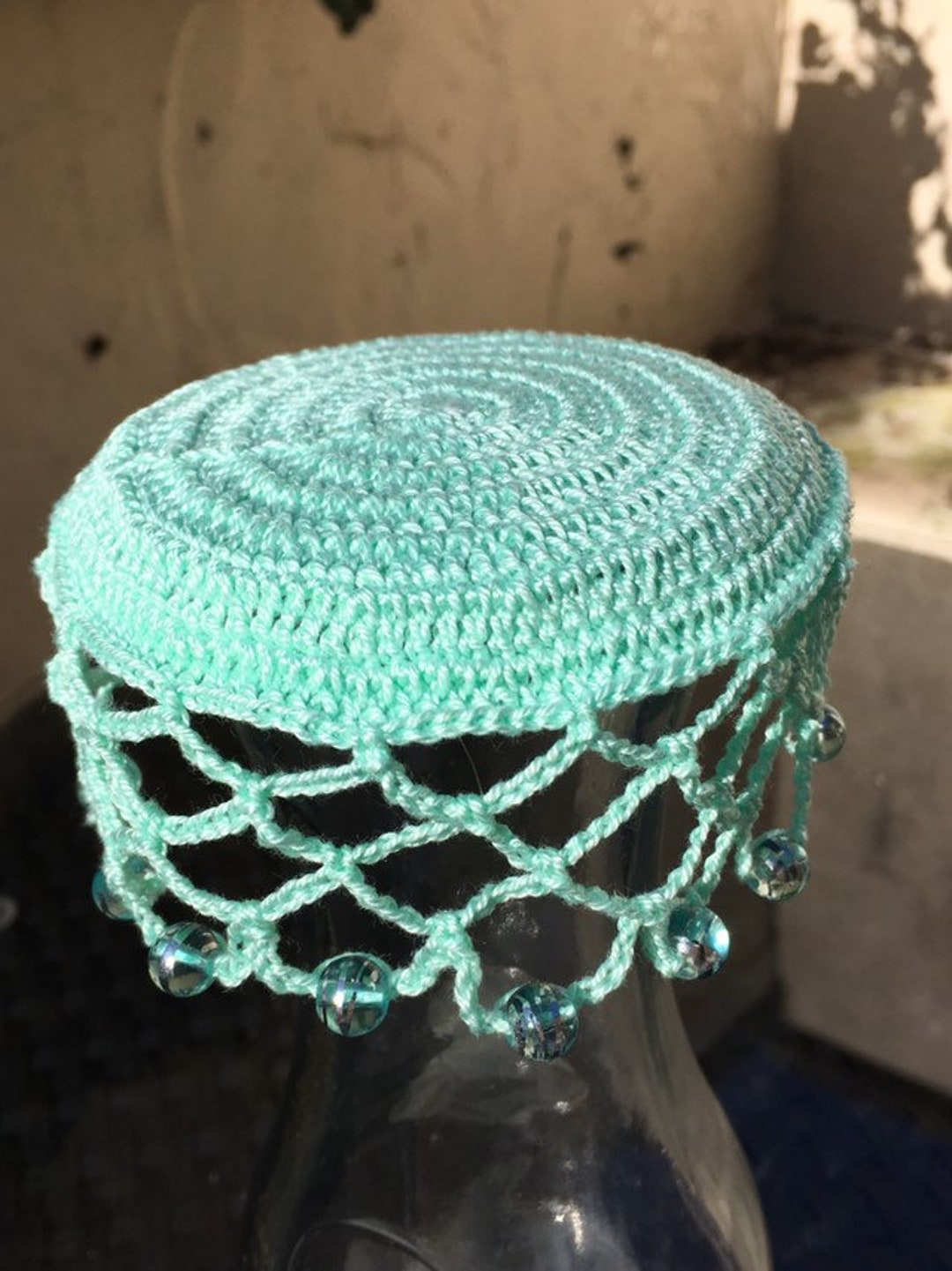 Vintage Inspired Crochet Beaded Jug/wine Carafe Cover, Colour Aqua - Etsy