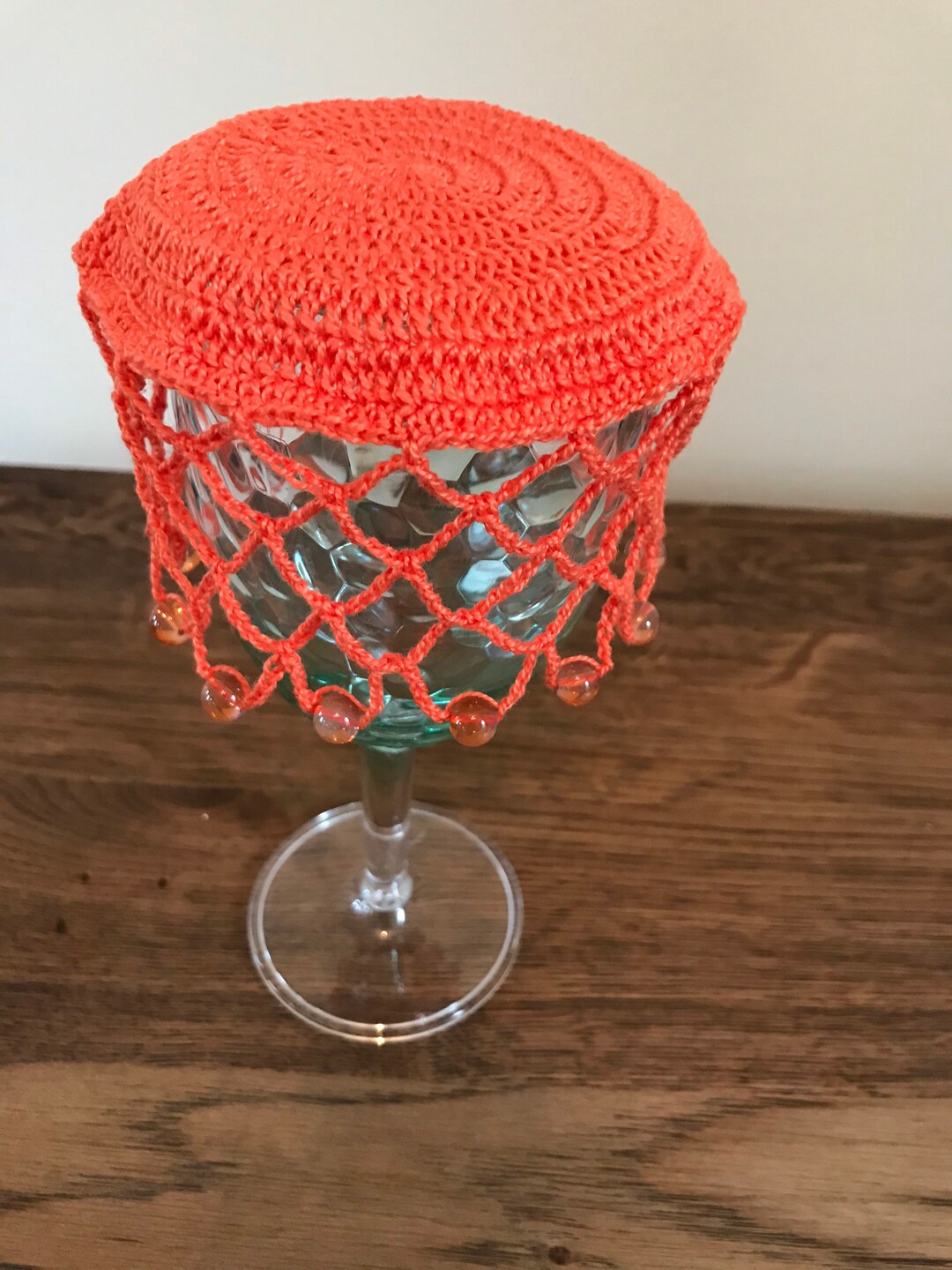 Vintage Inspired Beaded Wine Carafe/jug Cover/wine Glass Cover Apricot ...