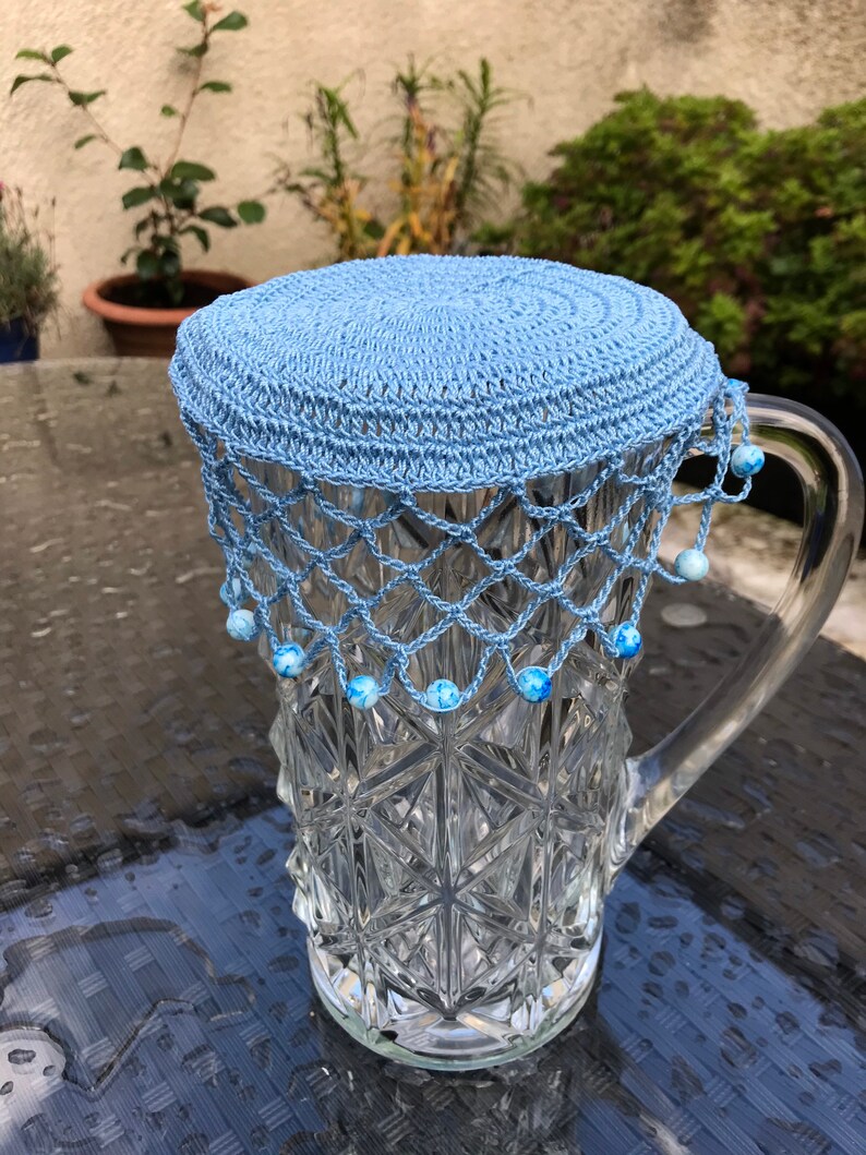 Vintage Inspired Crochet Beaded Jug Cover Colour Delft Blue - Etsy