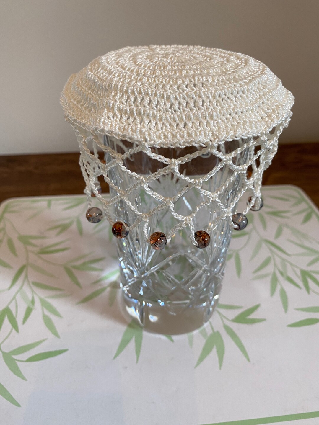 Vintage Inspired Beaded Wine Carafe/jug Cover/wine Glass Cover Ivory - Etsy