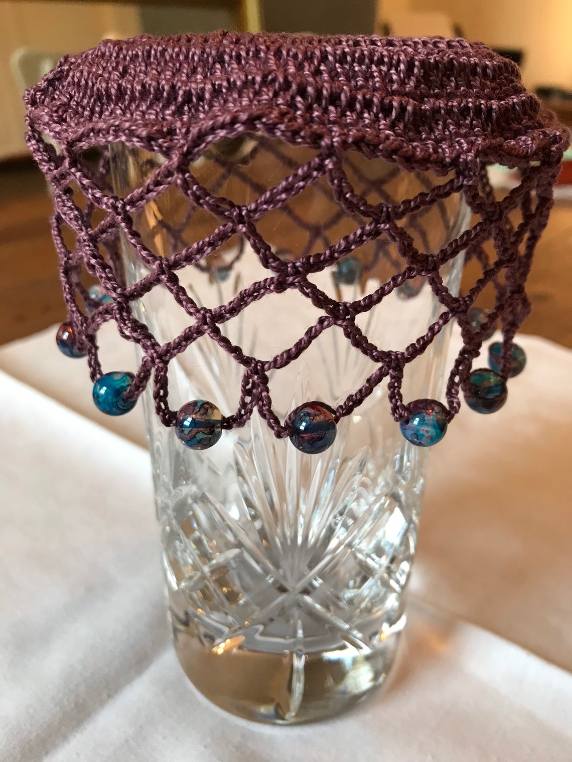 Vintage inspired beaded wine carafe/jug cover/wine glass cover | Etsy