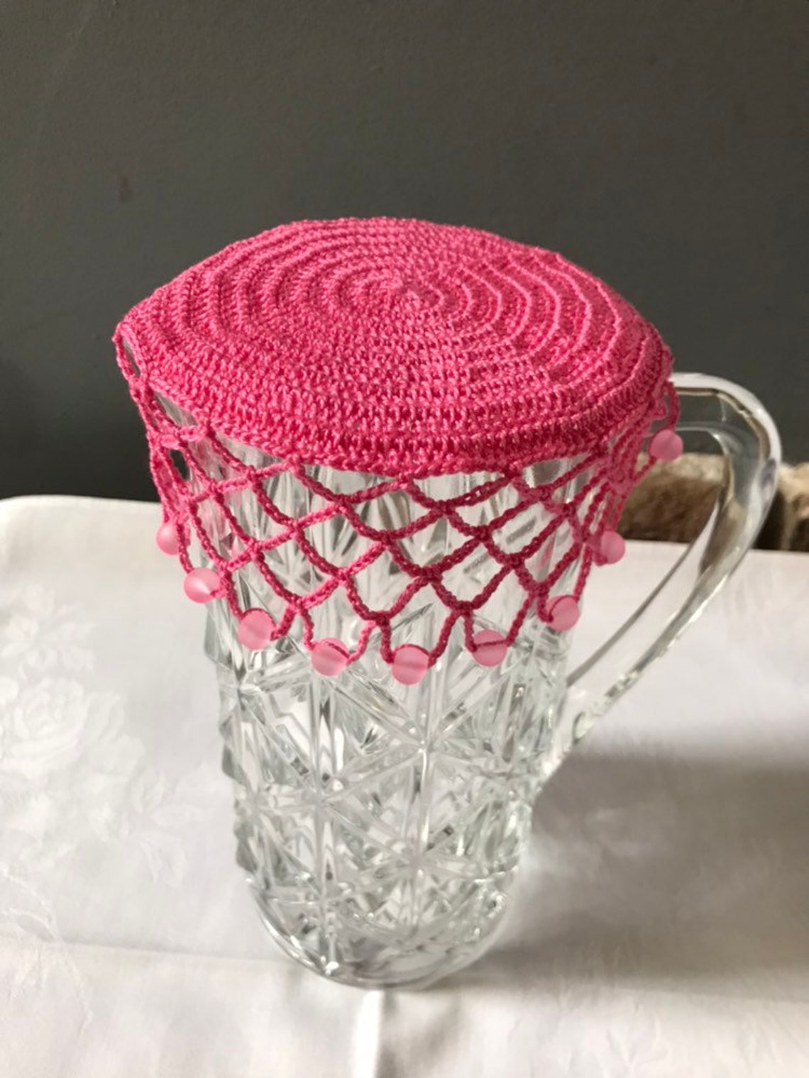 Jug Cover, Vintage Inspired Crochet, Beaded, Colour Rose Pink - Etsy