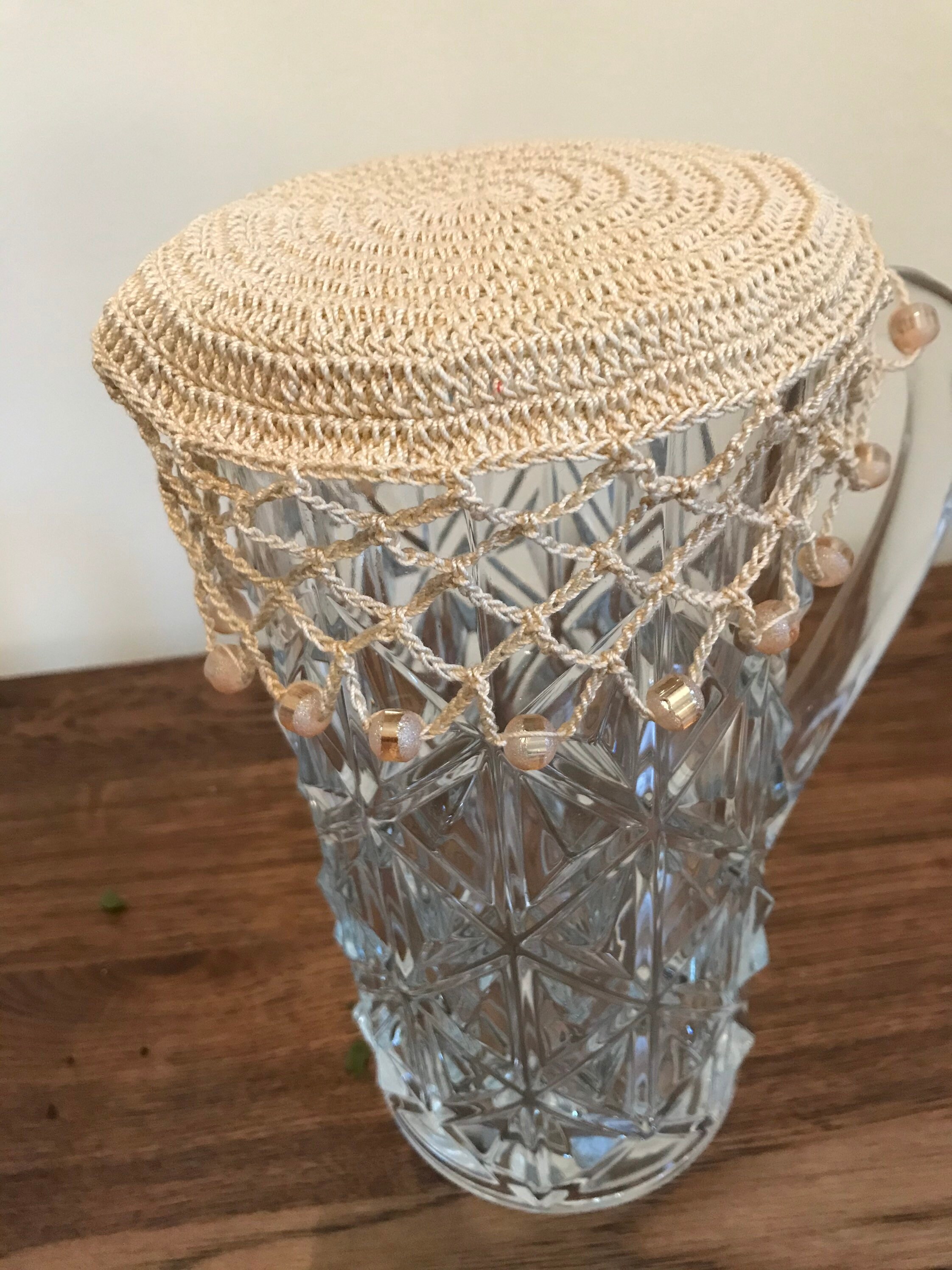 Vintage Inspired Crochet Beaded Jug Cover Colour Beige | Etsy