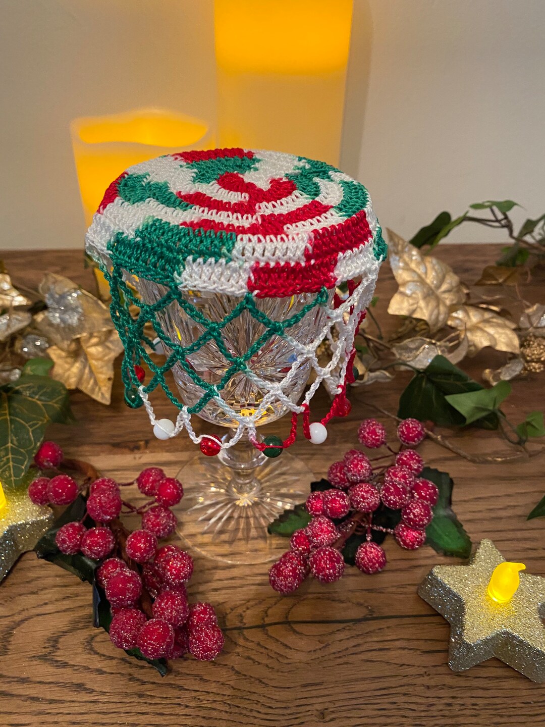 Christmas Colours Vintage Inspired Beaded Wine Carafe/jug Cover/wine ...
