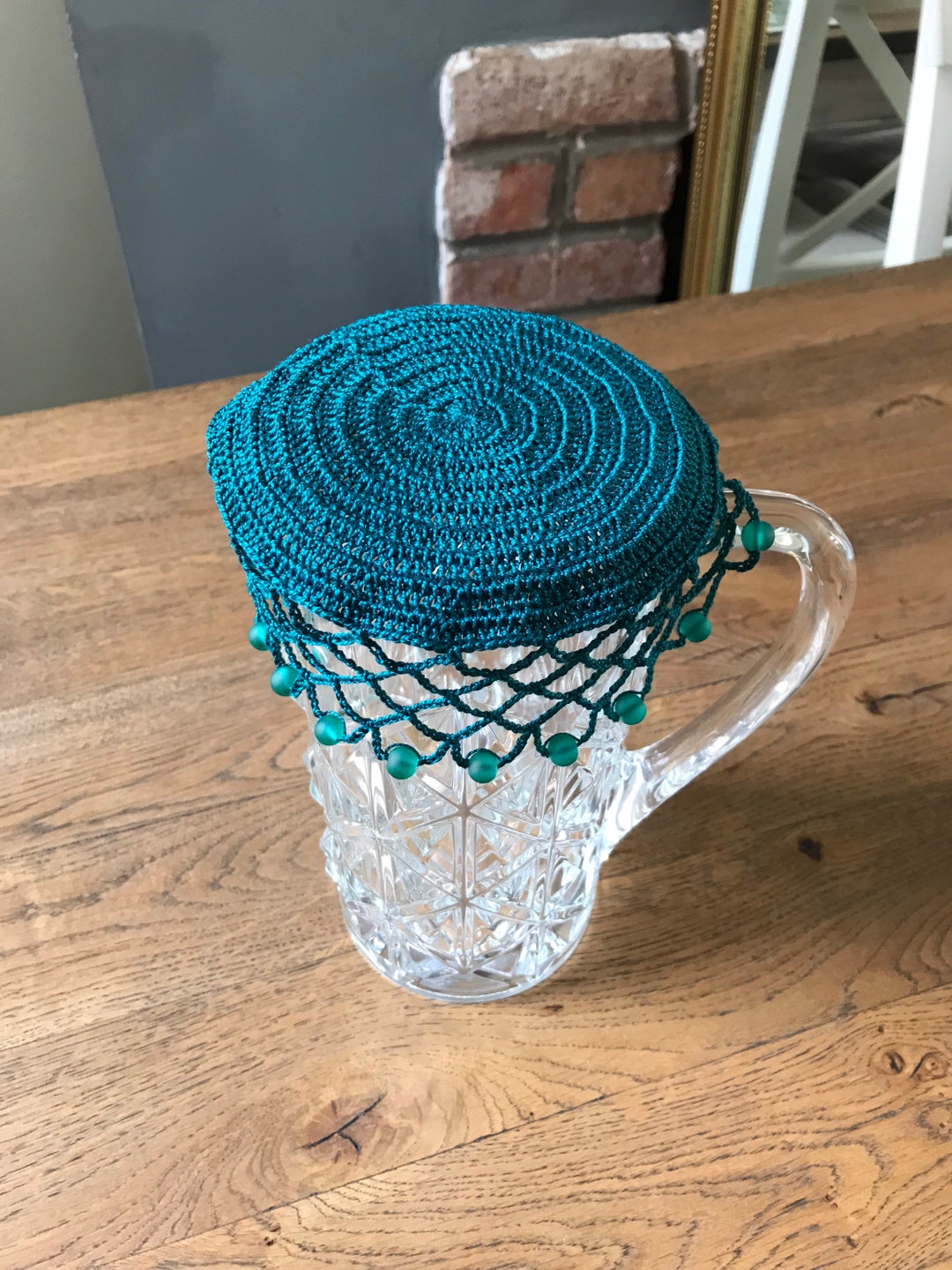 Jug Cover Deep Teal Beaded, Vintage Inspired Crochet - Etsy
