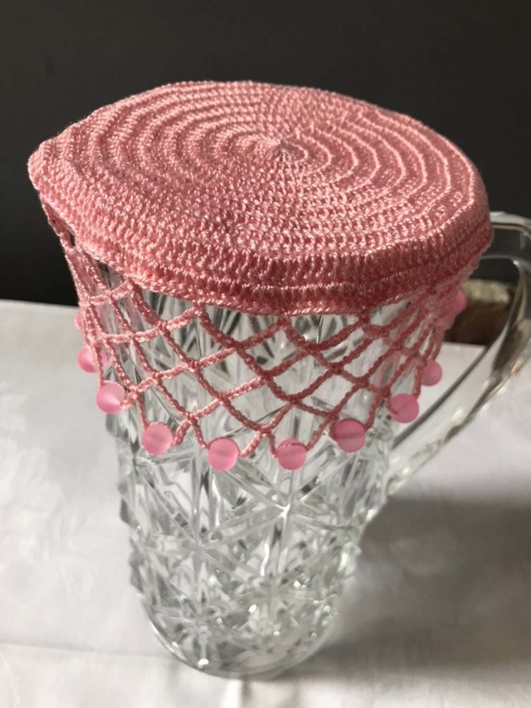 Vintage Inspired Crochet Beaded Jug Cover, Colour Pale Rose - Etsy