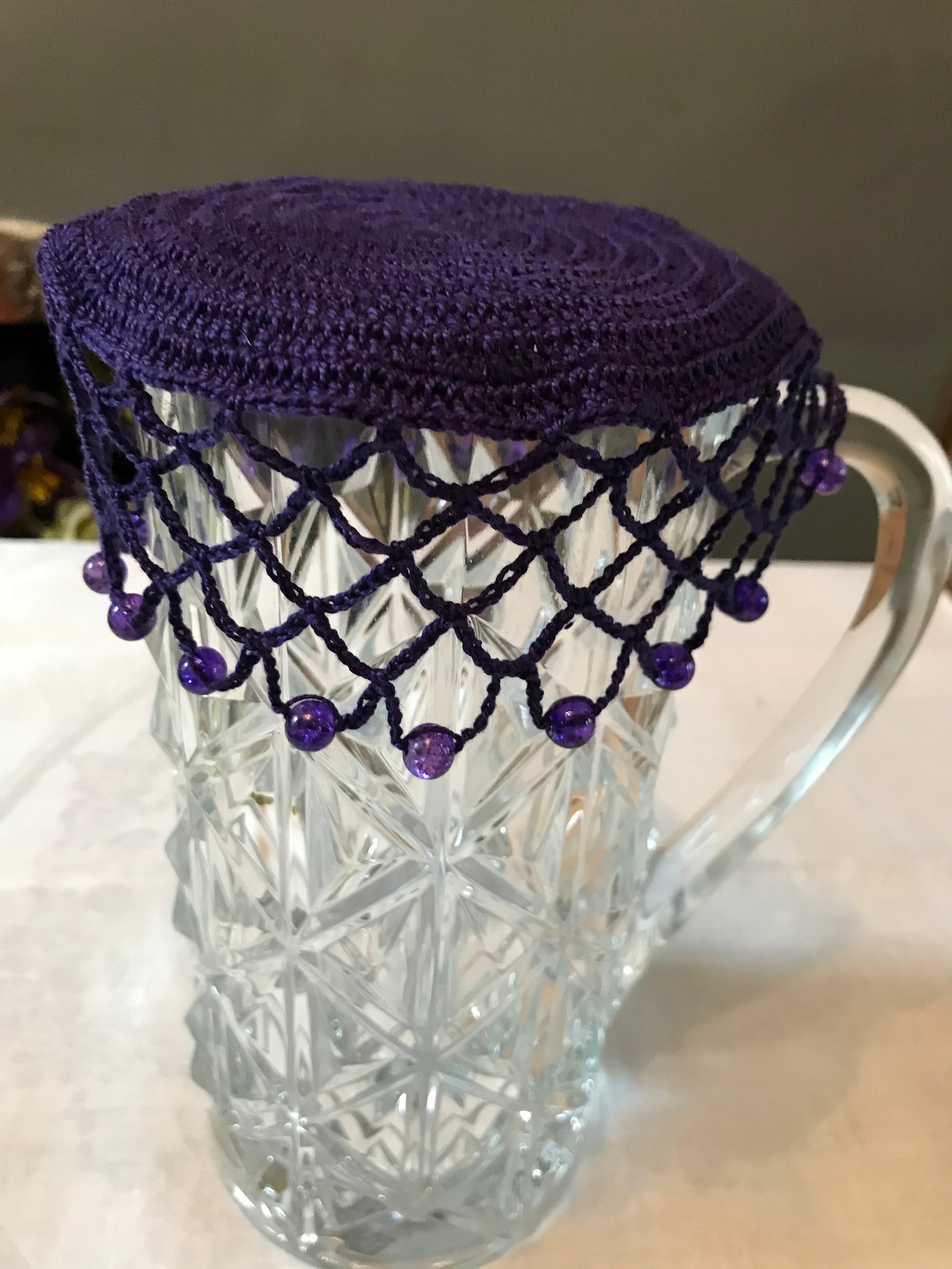 Vintage Inspired Beaded Jug Cover. Colour Purple - Etsy