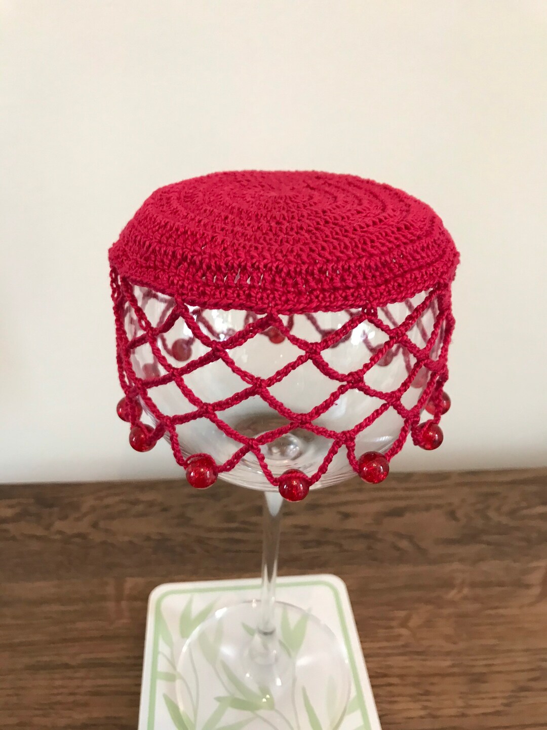 Vintage Inspired Beaded Wine Carafe/jug Cover/wine Glass Cover Red - Etsy