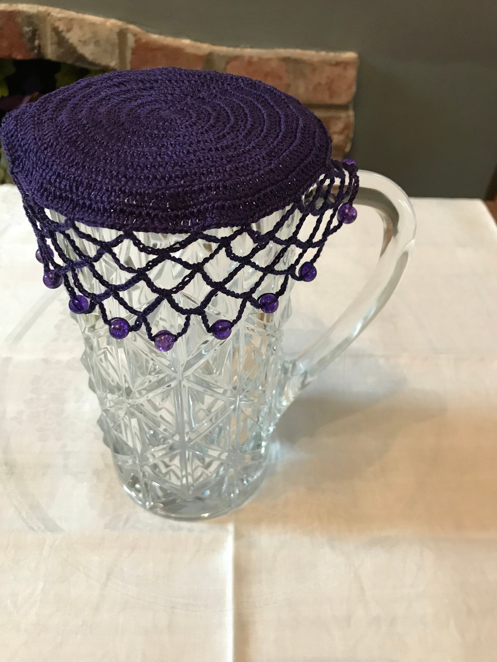 Vintage Inspired beaded jug cover. Colour Purple | Etsy